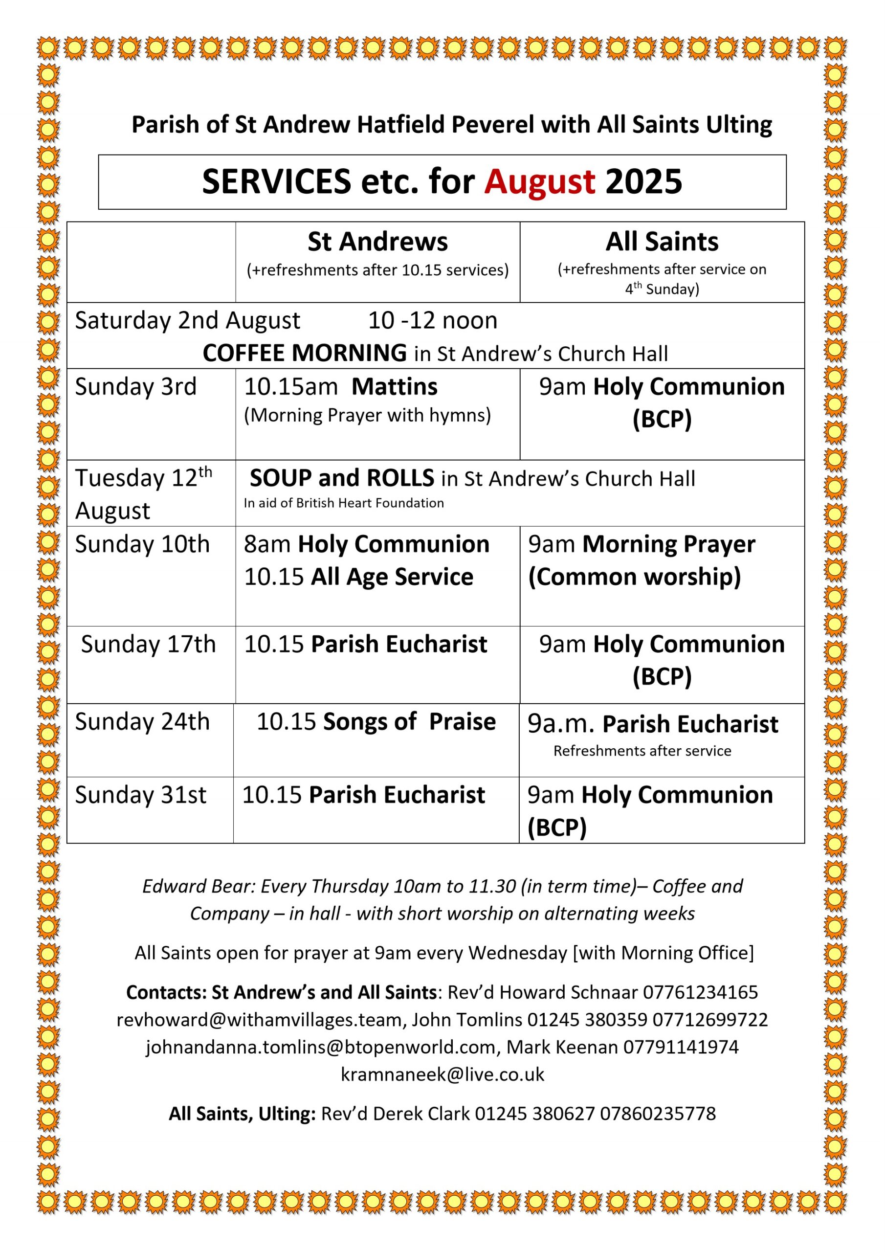 August Services | St Andrews Hatfield Peverel & All Saints Ulting Churches